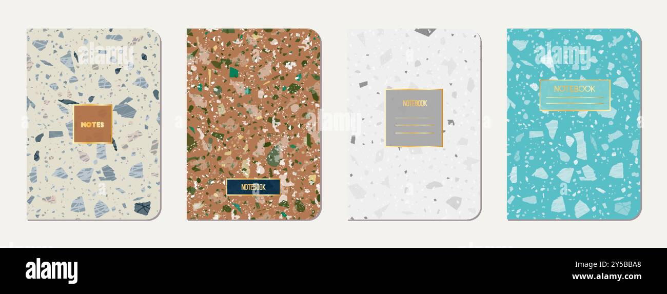 School diary cover design. Terrazzo abstract background made of natural ...