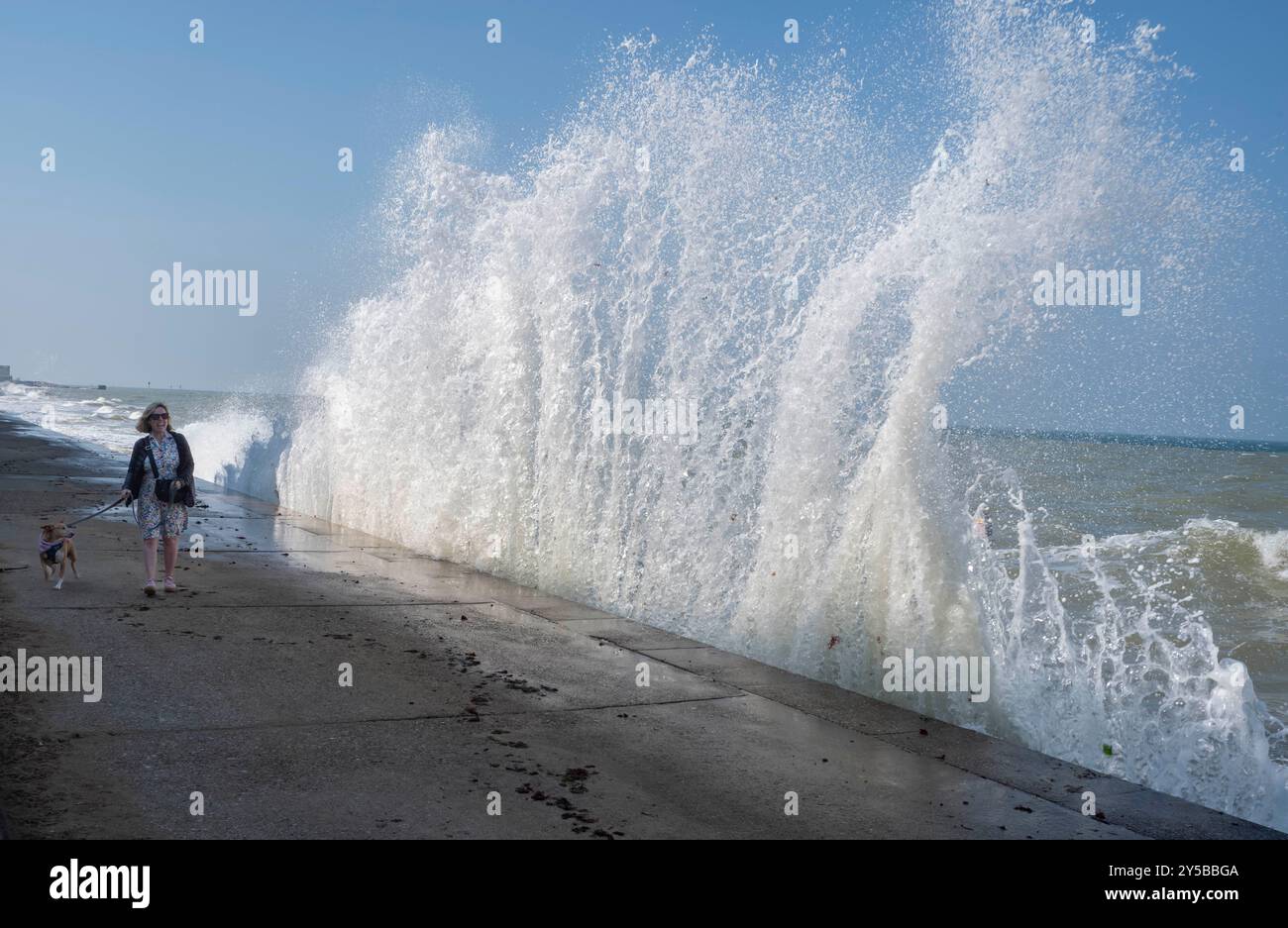 Waves crash against a sea wall in Margate, Kent as the Met Office ...