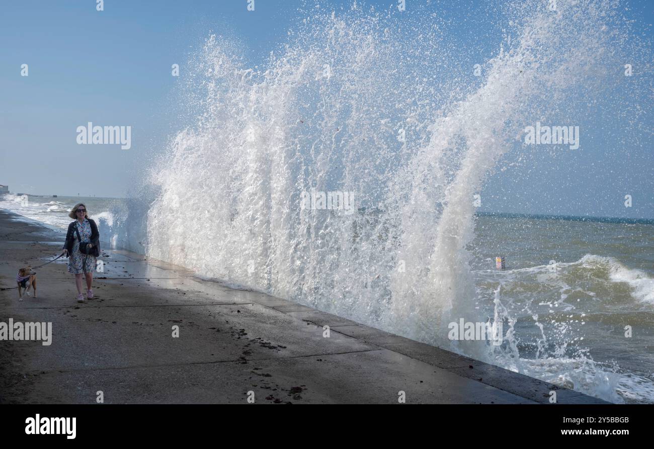 Waves crash against a sea wall in Margate, Kent as the Met Office ...