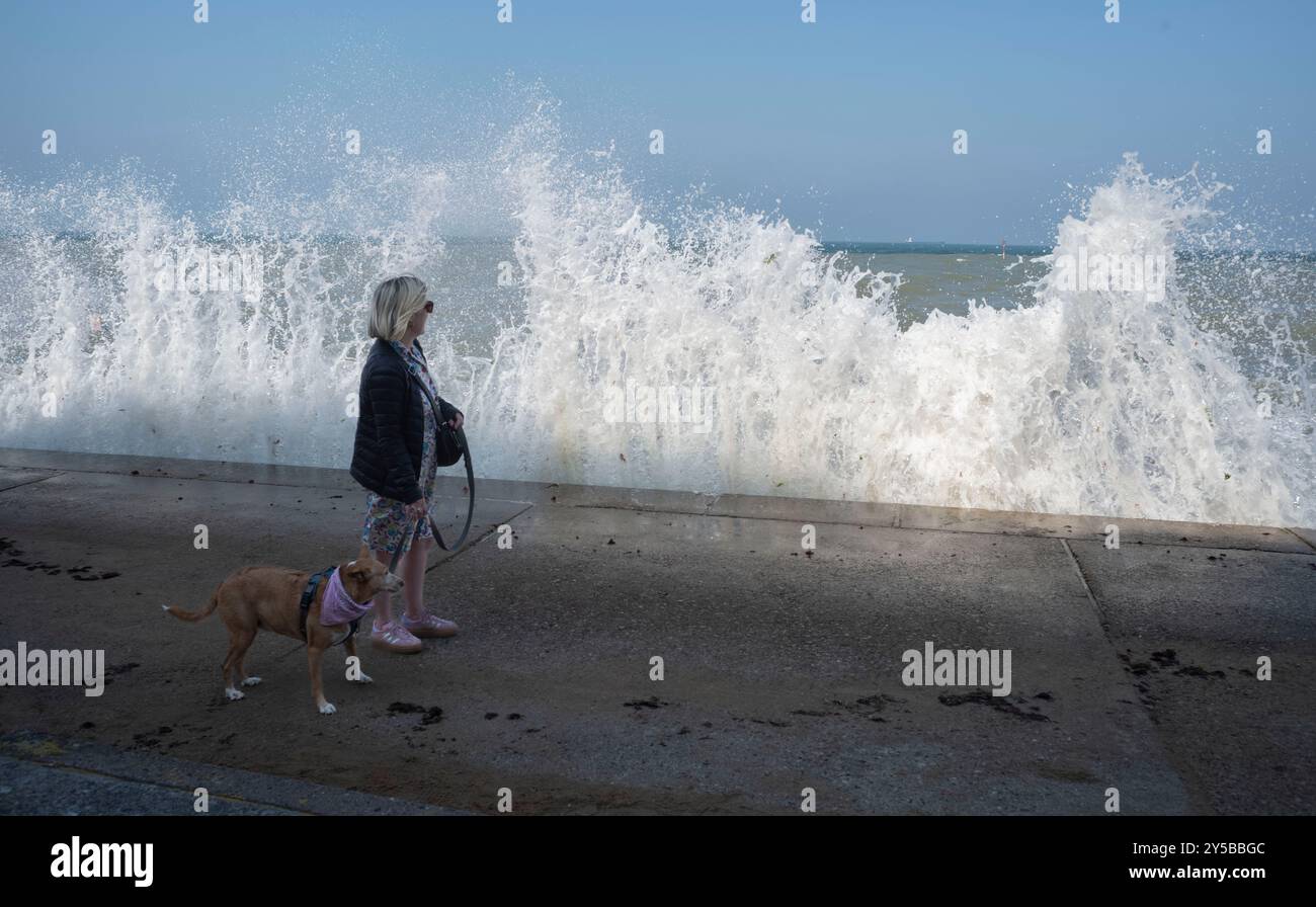 Waves crash against a sea wall in Margate, Kent as the Met Office ...