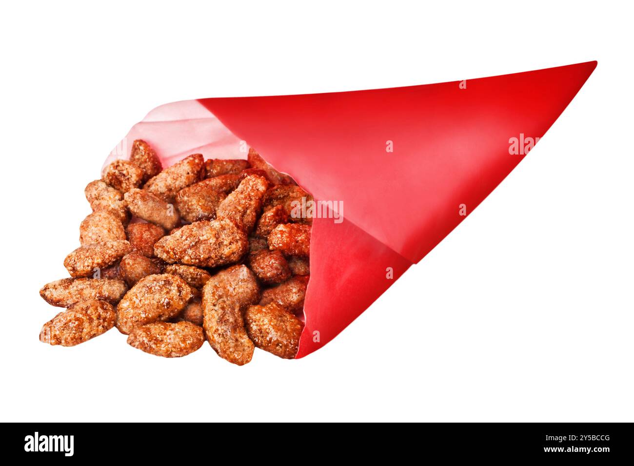 Roasted Almonds and red bag isolated on white background Stock Photo ...