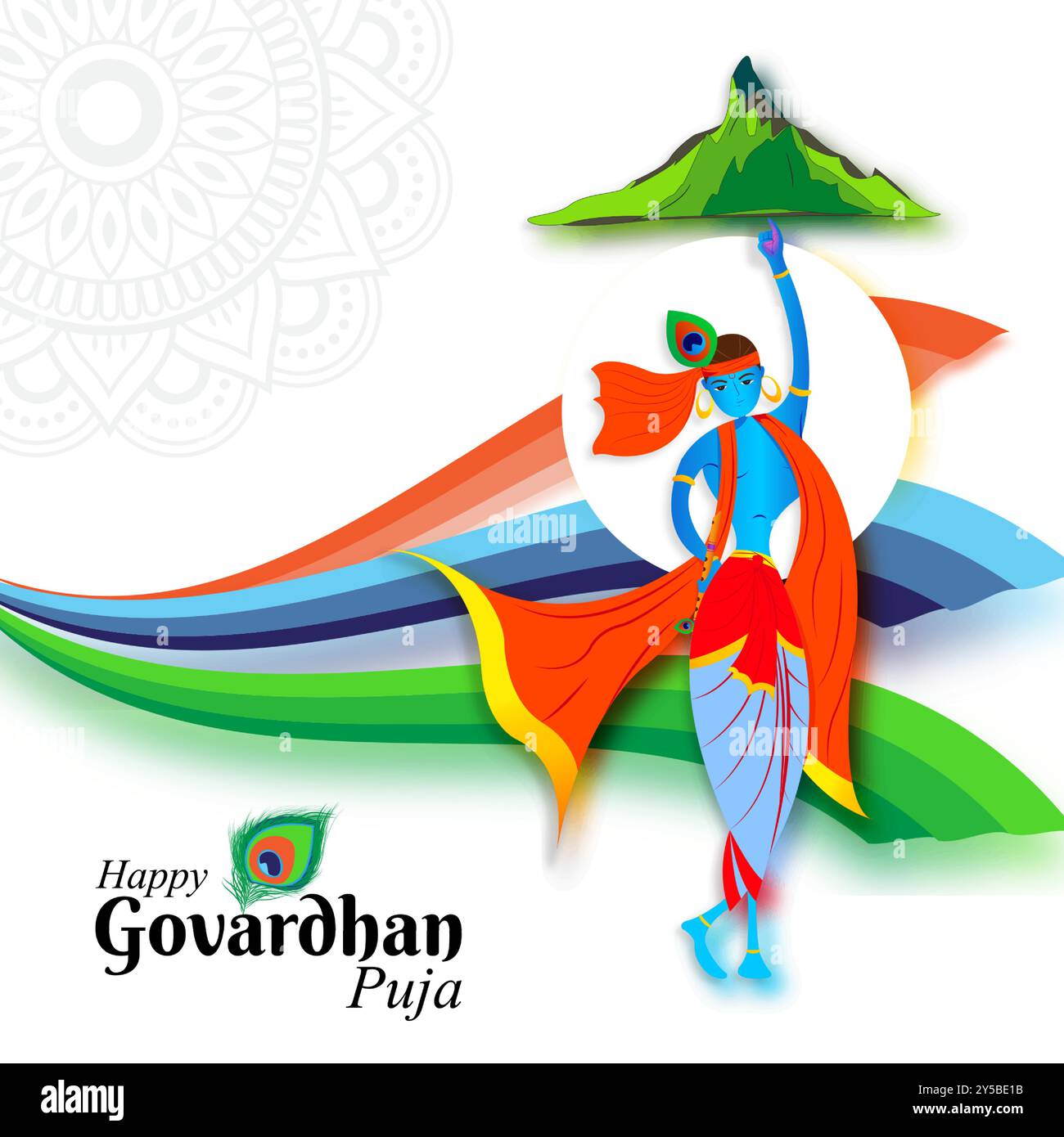 Vector illustration of Happy Govardhan Puja social media feed template ...