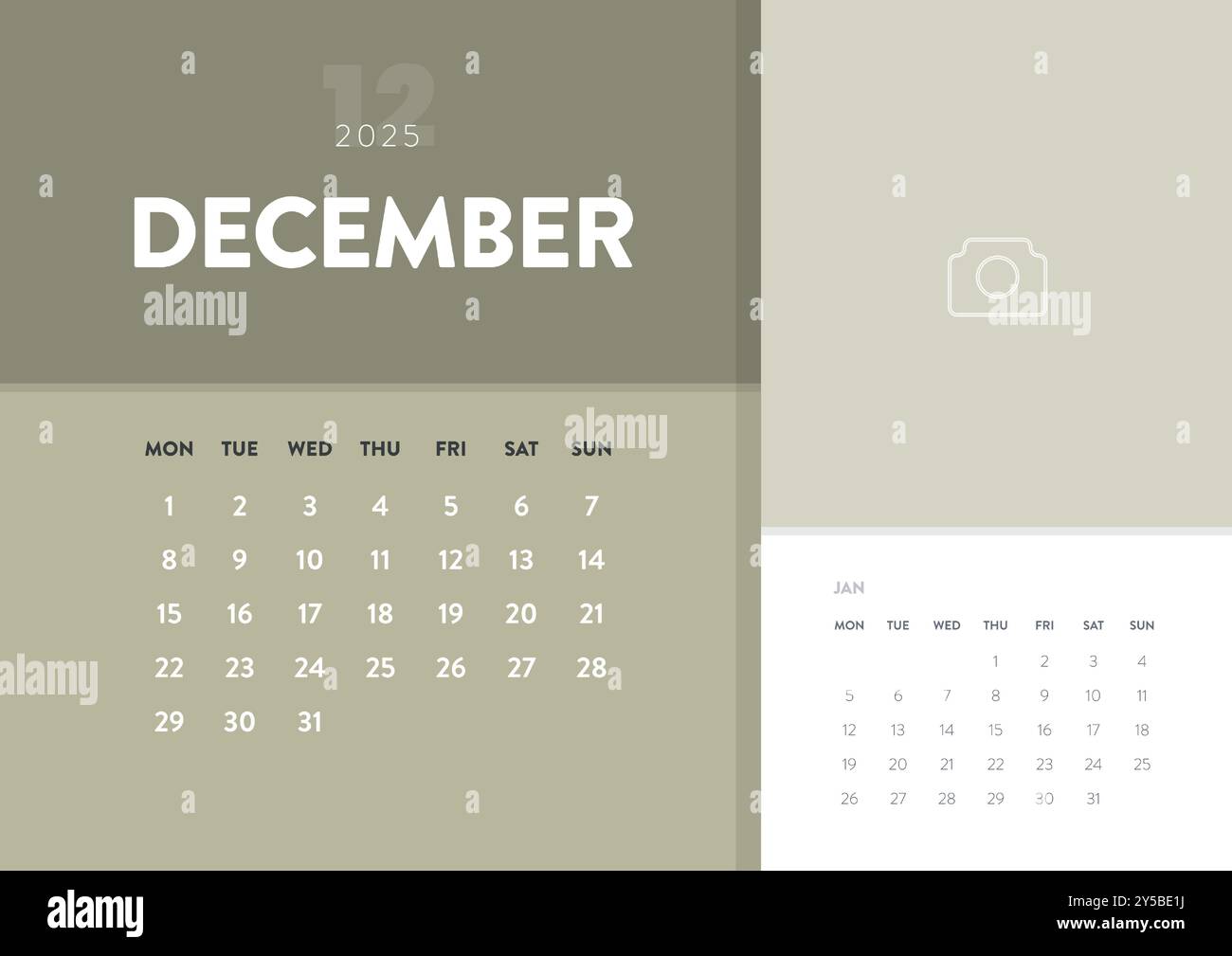 Calendar December 2025 template vector. Desk, wall calender for print ...