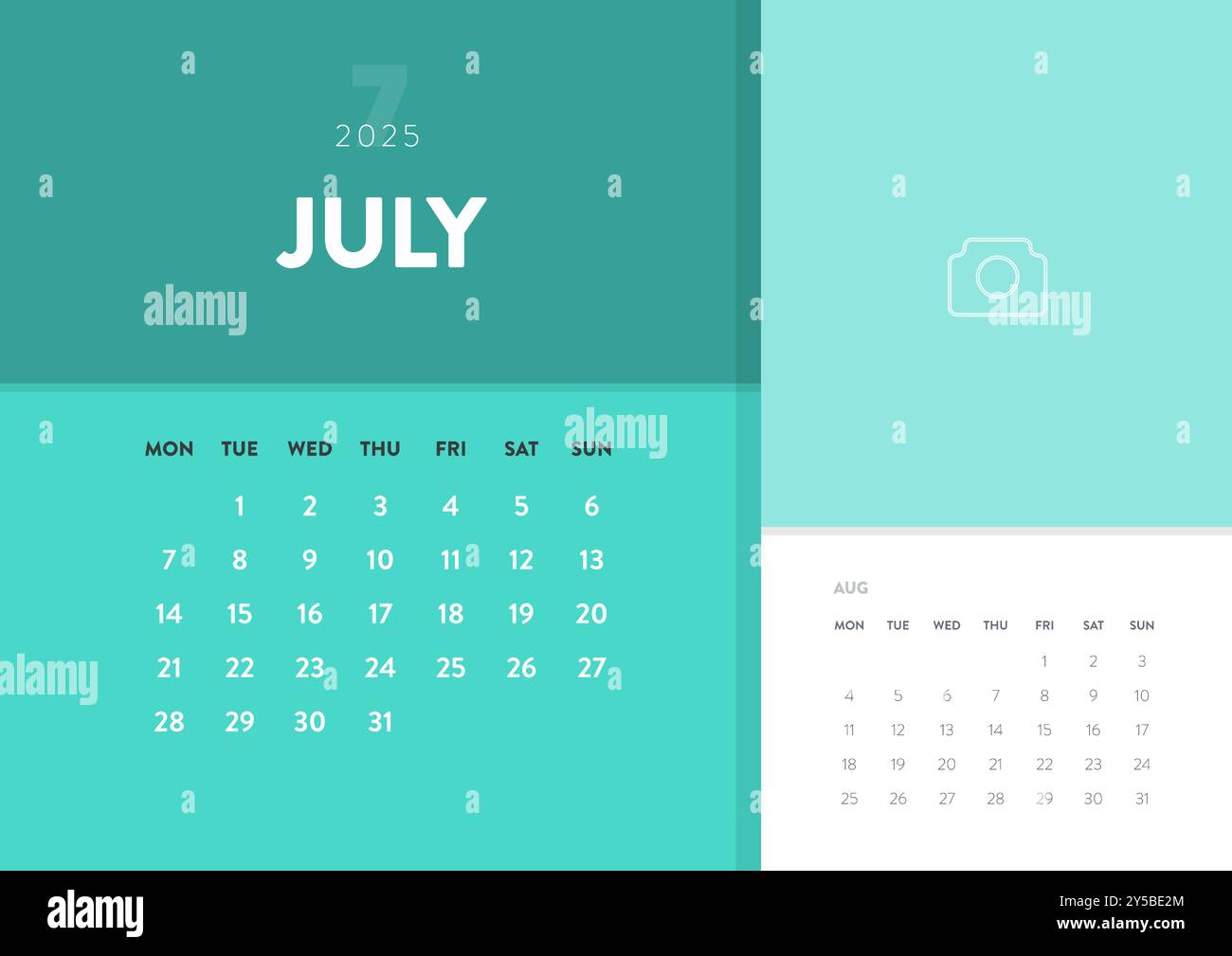 Calendar July 2025 template vector. Desk, wall calender for print ...
