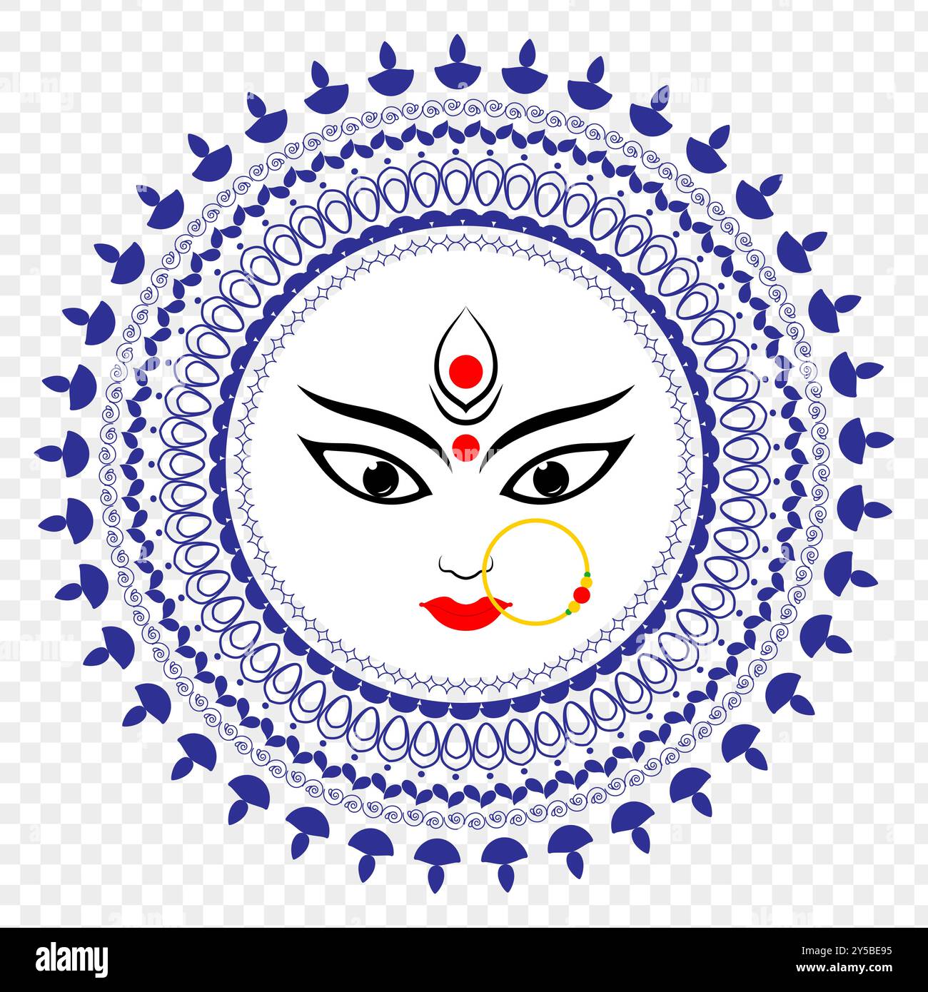 Maa Durga face on a circular frame with transparent background Stock ...