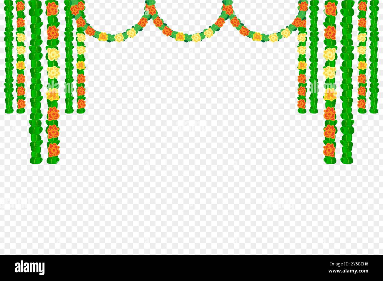 Vector illustration of marigold flower toran on transparent background ...