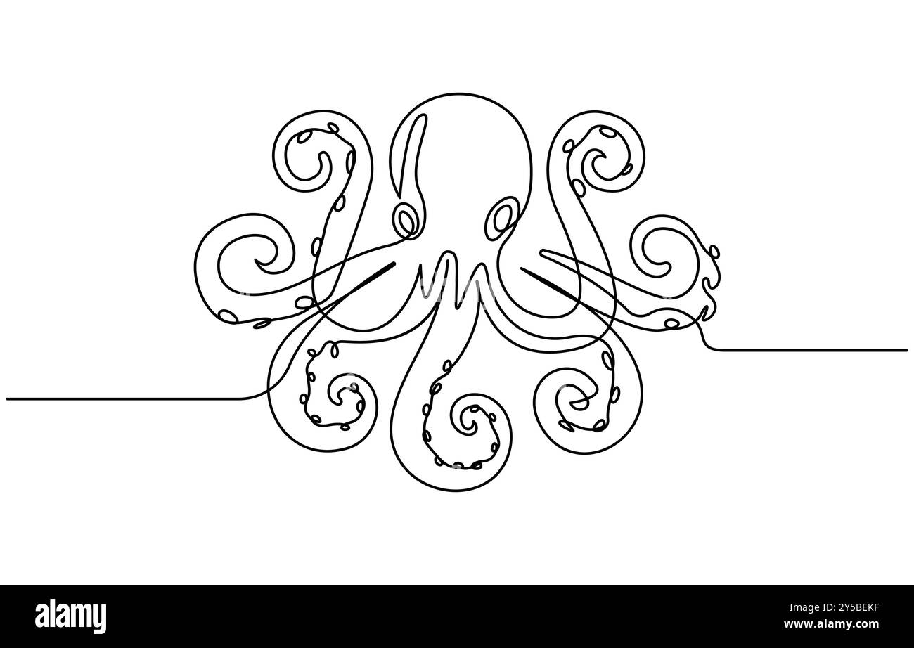 Continuous line drawing of octopus. One line of cephalopod. Marine ...