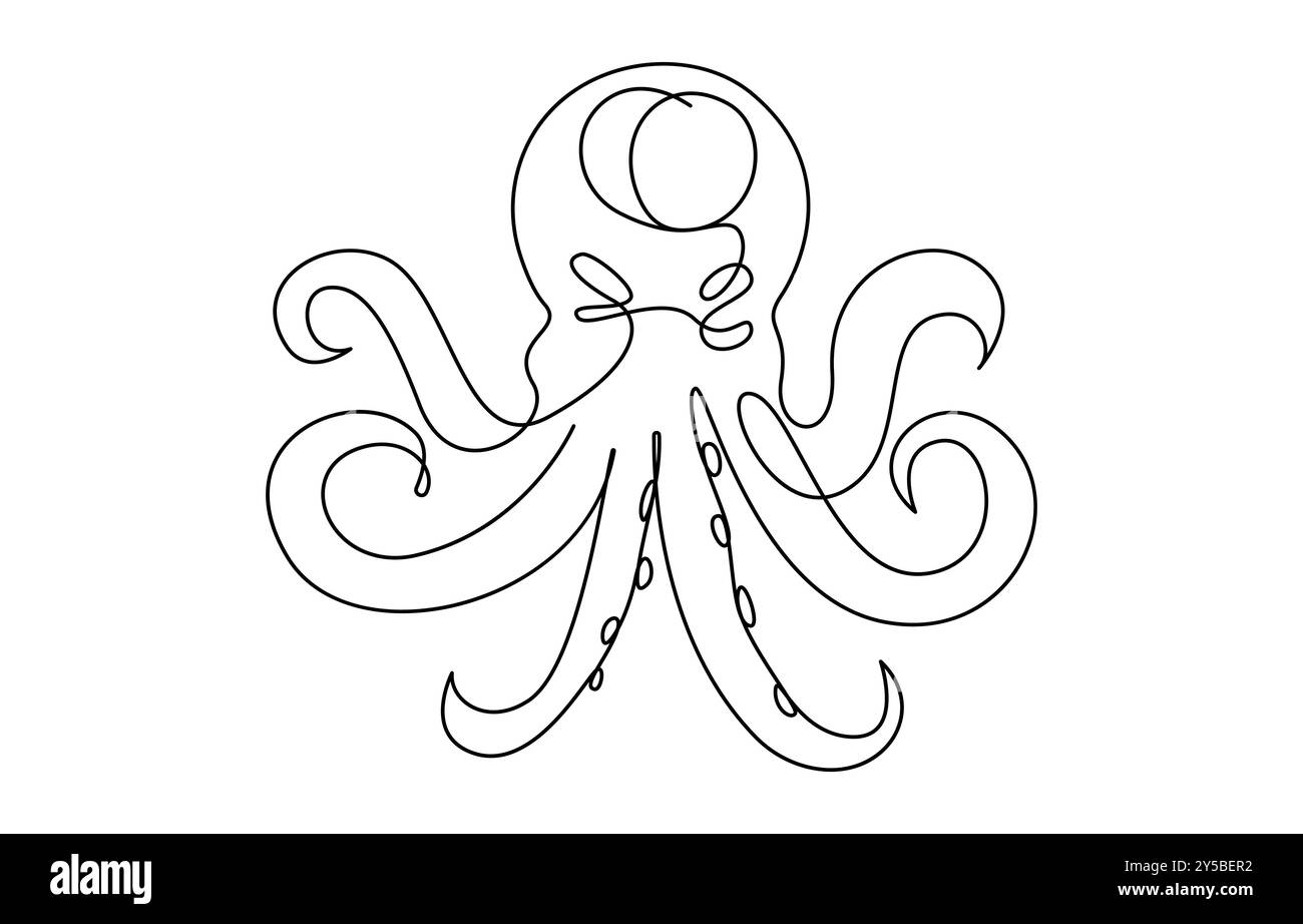 Continuous line drawing of octopus. One line of cephalopod. Marine ...