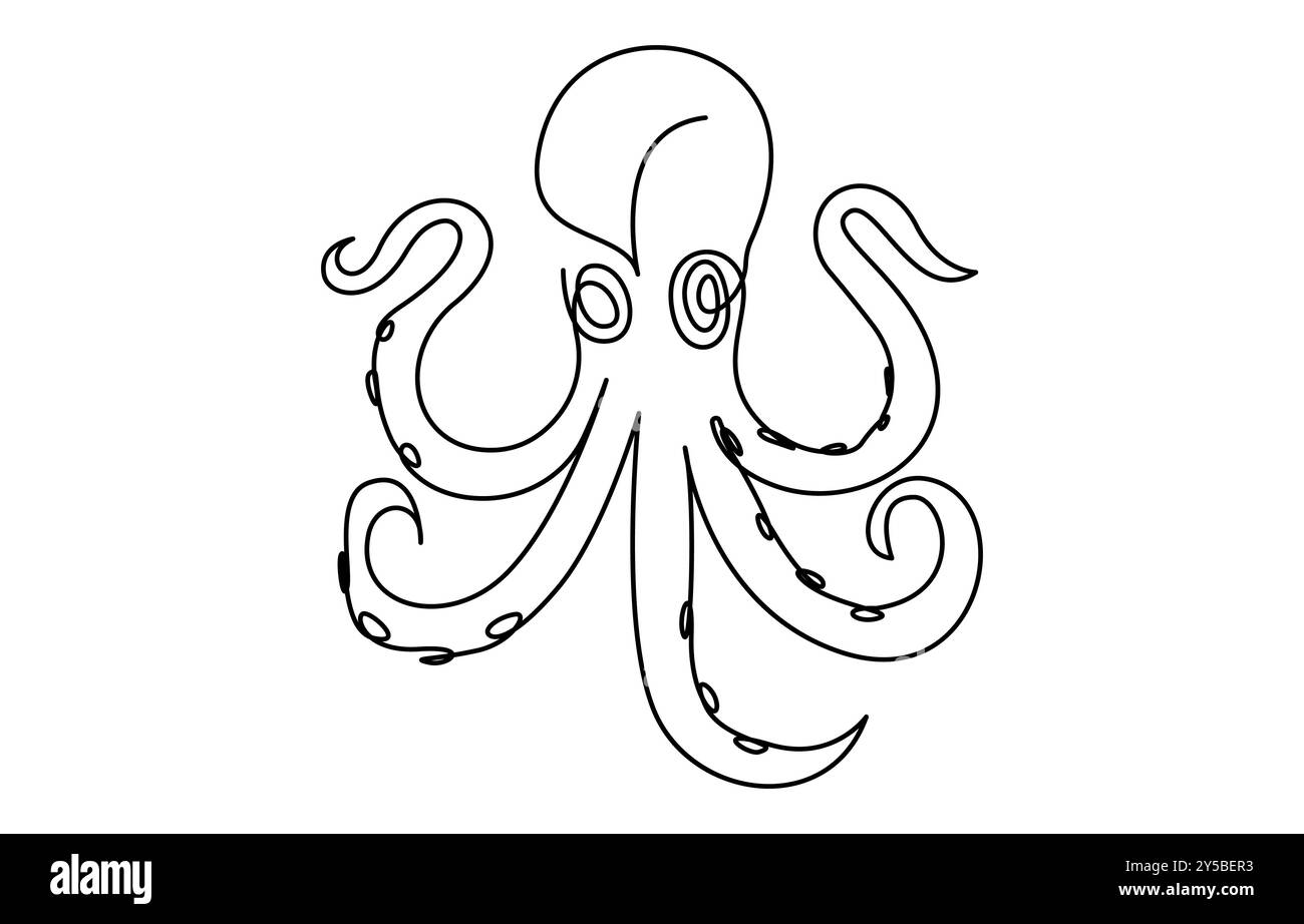 Continuous line drawing of octopus. One line of cephalopod. Marine ...