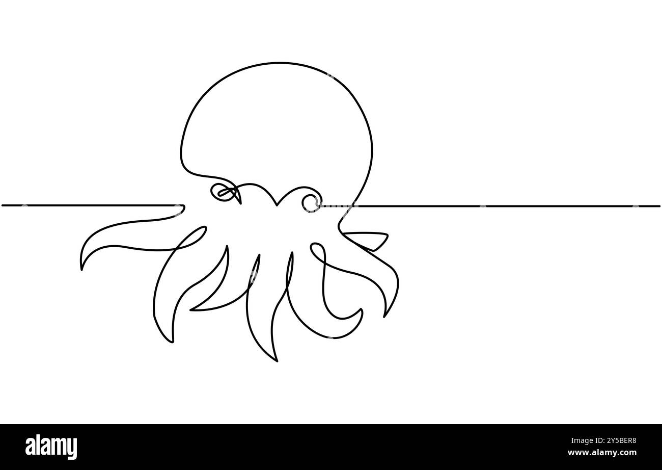 Continuous line drawing of octopus. One line of cephalopod. Marine ...