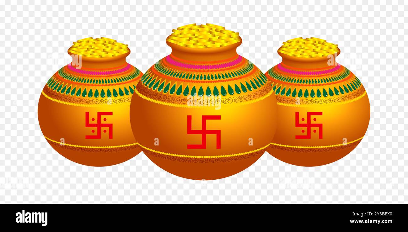 Vector illustration of pots filled with gold coins on transparent ...