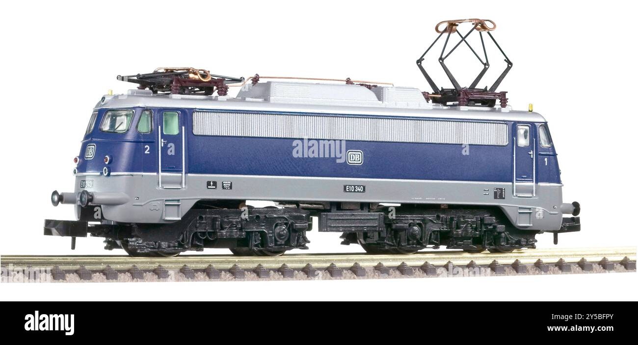 Electric locomotive engine and tracks model railway cut out still life ...