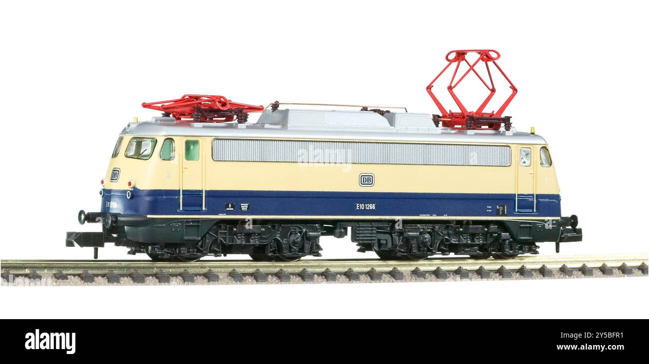 Electric locomotive engine and tracks model railway cut out still life ...