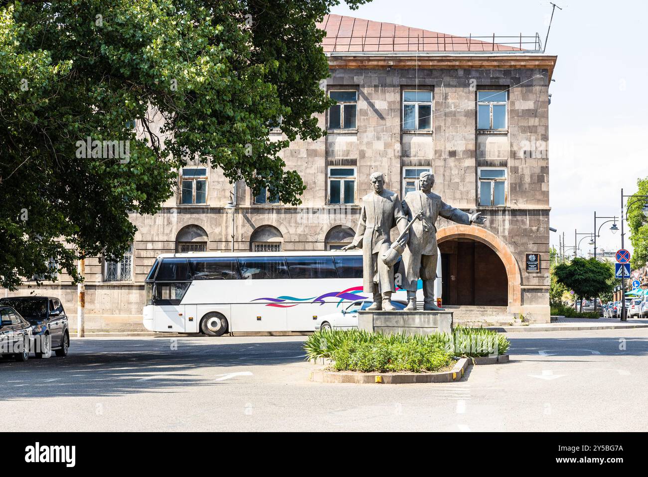 Gyumri, Armenia - July 20, 2024: statue of two gusans depicting Sheram ...