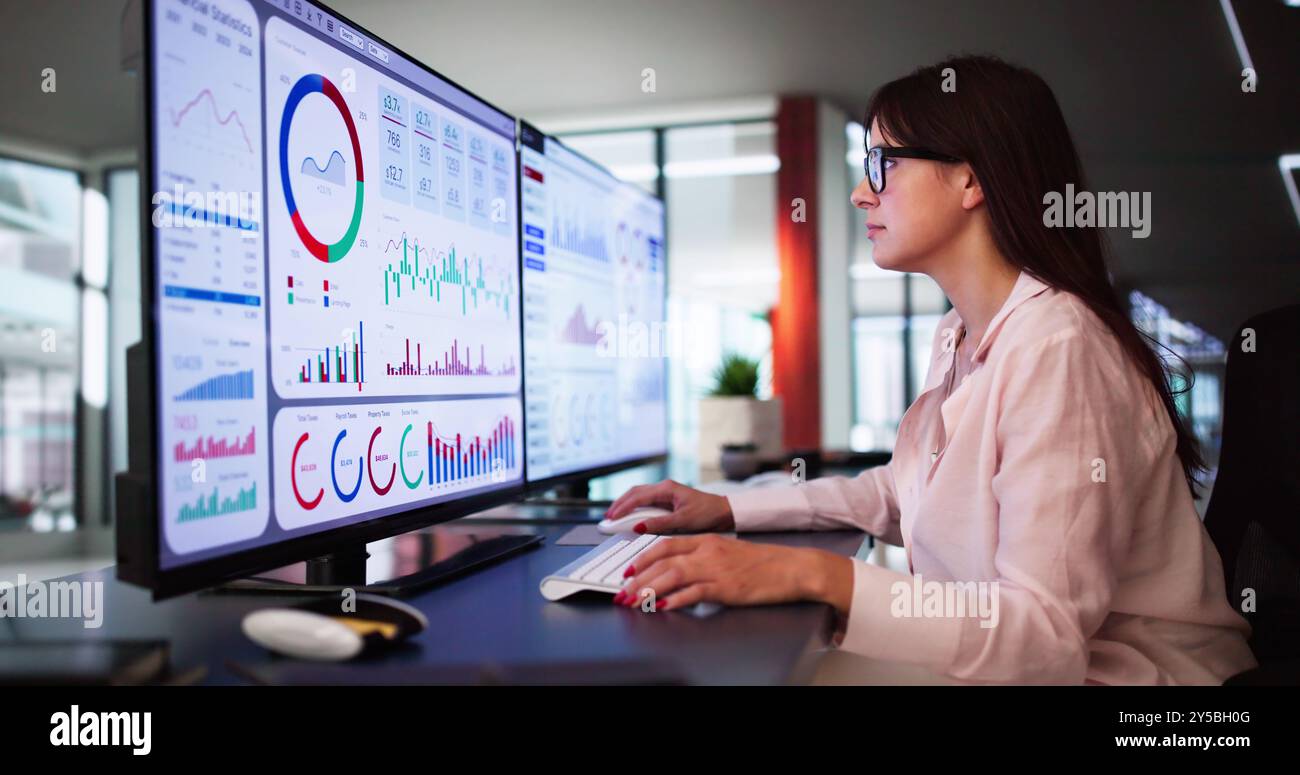Analyst Woman Looking At Business Data Analytics Dashboard Stock Photo ...