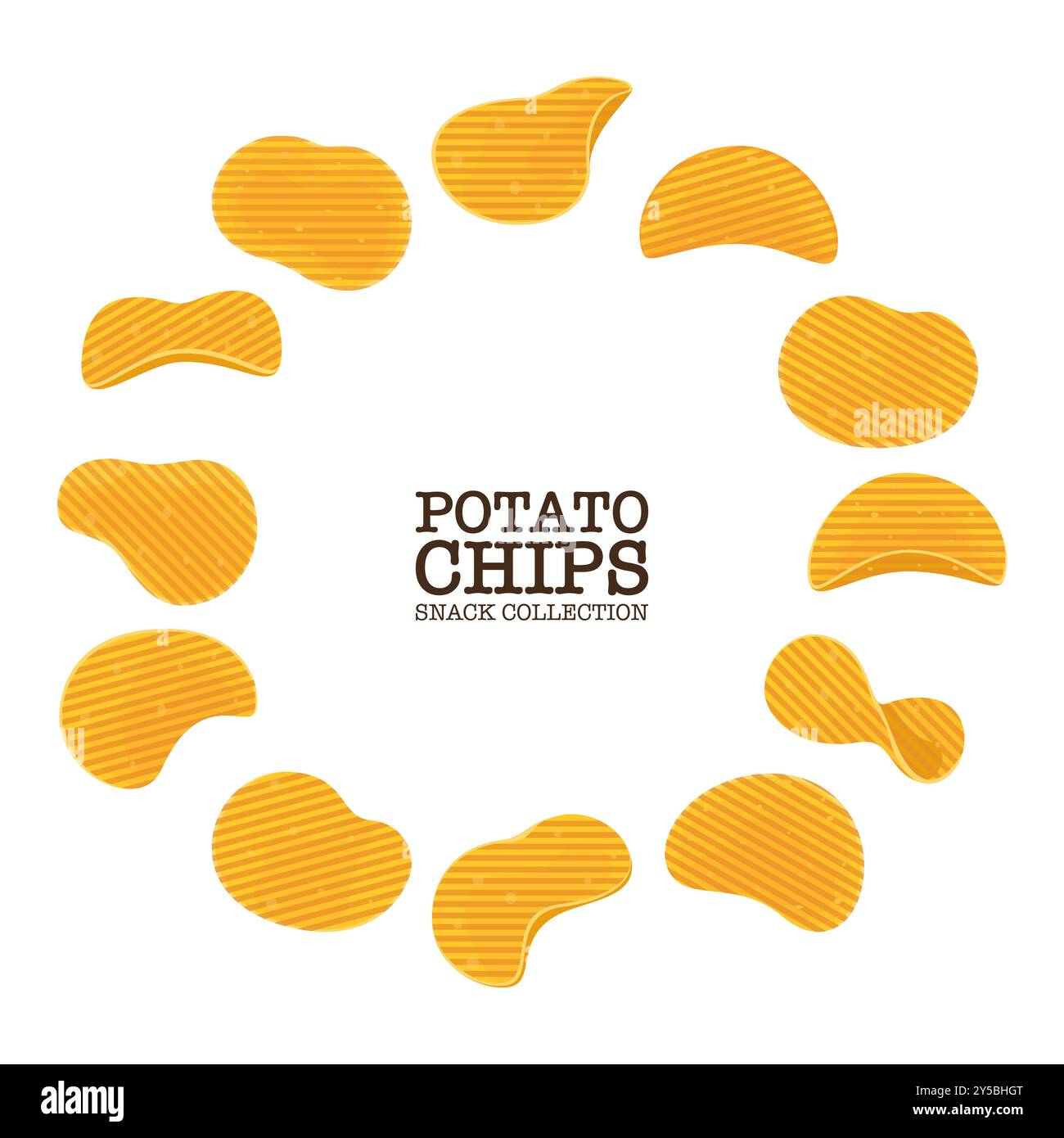 Set of vector illustrations of flat crispy potato chips. arranged in a ...