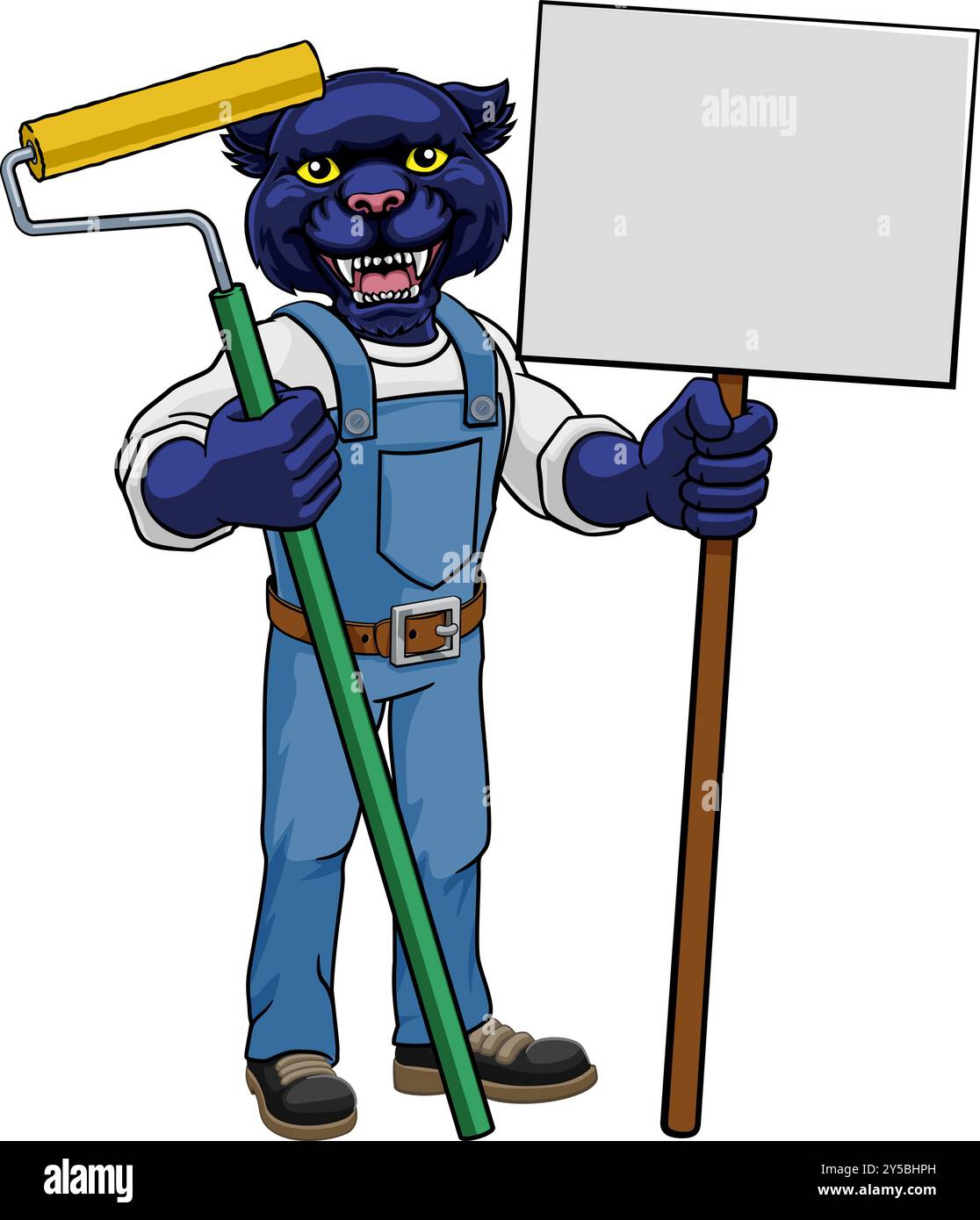 Panther Painter Decorator Paint Roller Mascot Man Stock Vector Image ...