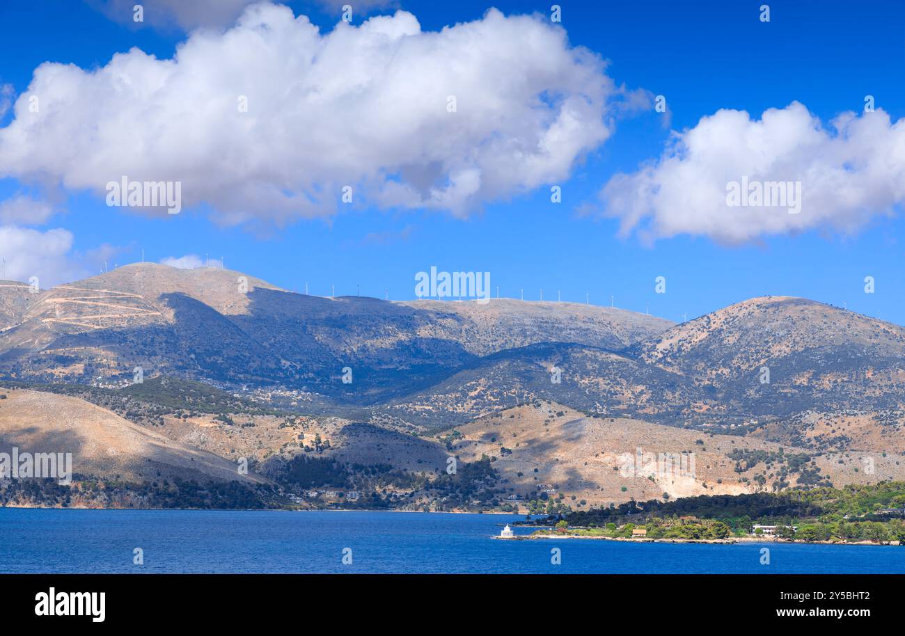 Typical coast of Kefalonia in the bay of Argostoli in Greece. In the ...