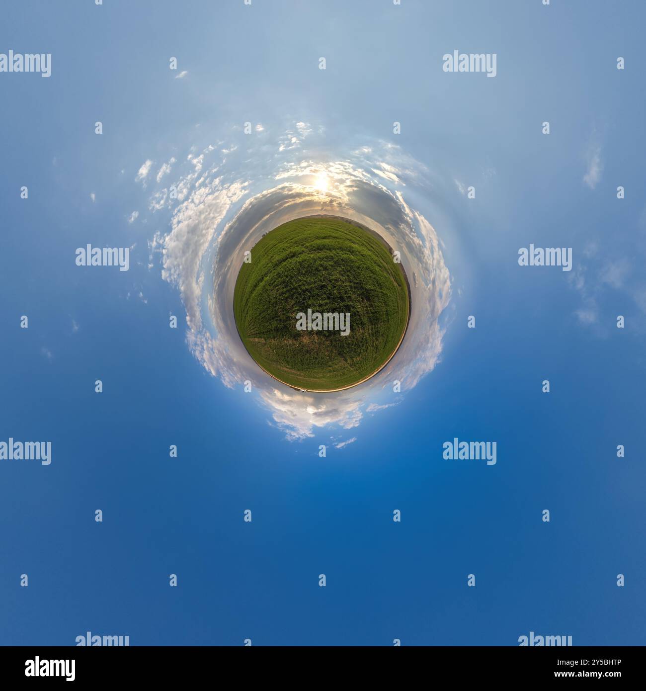 simple little tiny planet without buildings in blue sky with beautiful ...