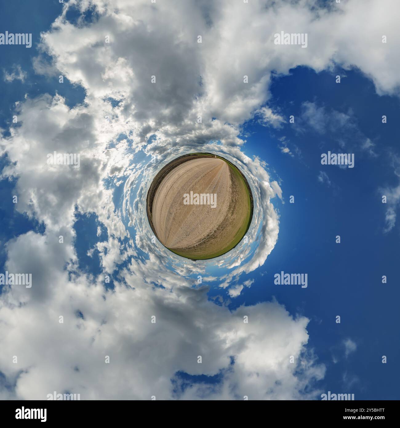 simple little tiny planet without buildings in blue sky with beautiful ...