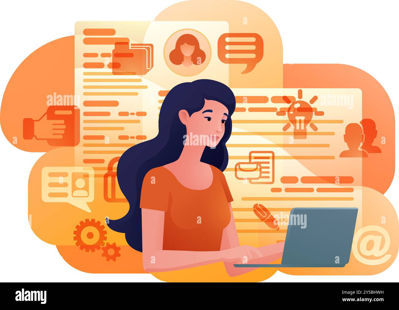 Woman Laptop Resume CV Job Search Online Cartoon Stock Vector Image ...