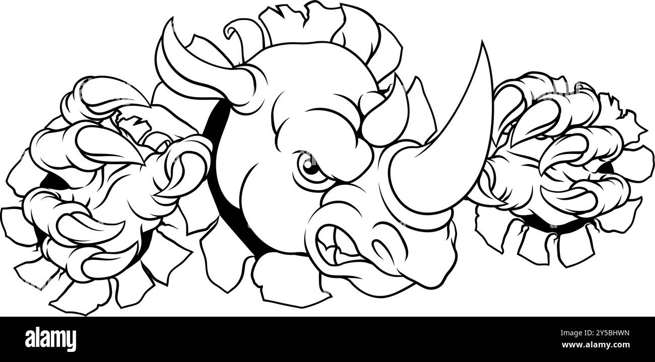 Rhino Rhinoceros Mean Angry Cartoon Sports Mascot Stock Vector Image ...