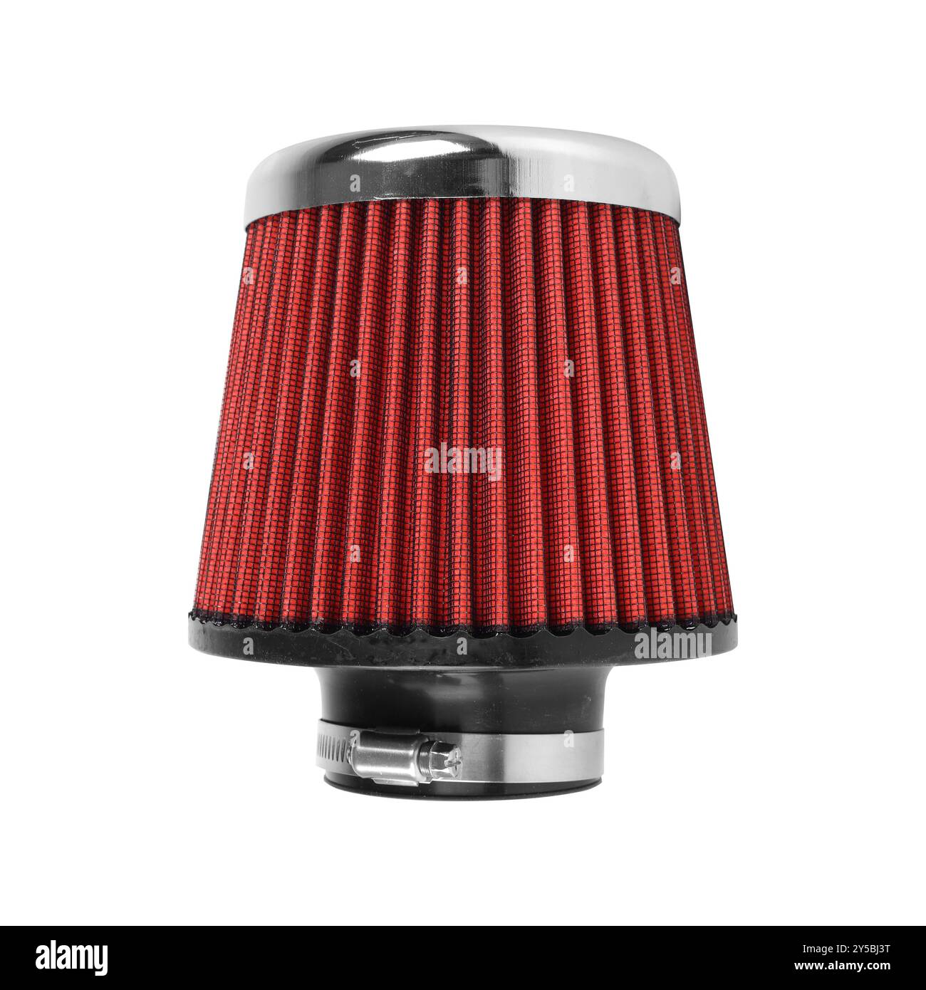 Car Parts - Side view closeup red cone sports air filter isolated white ...