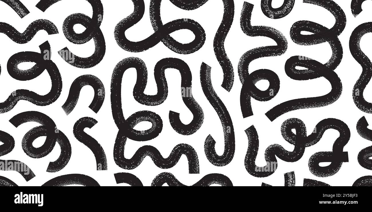Abstract geometric bold lines, squiggles, loops. Grunge ink brush ...