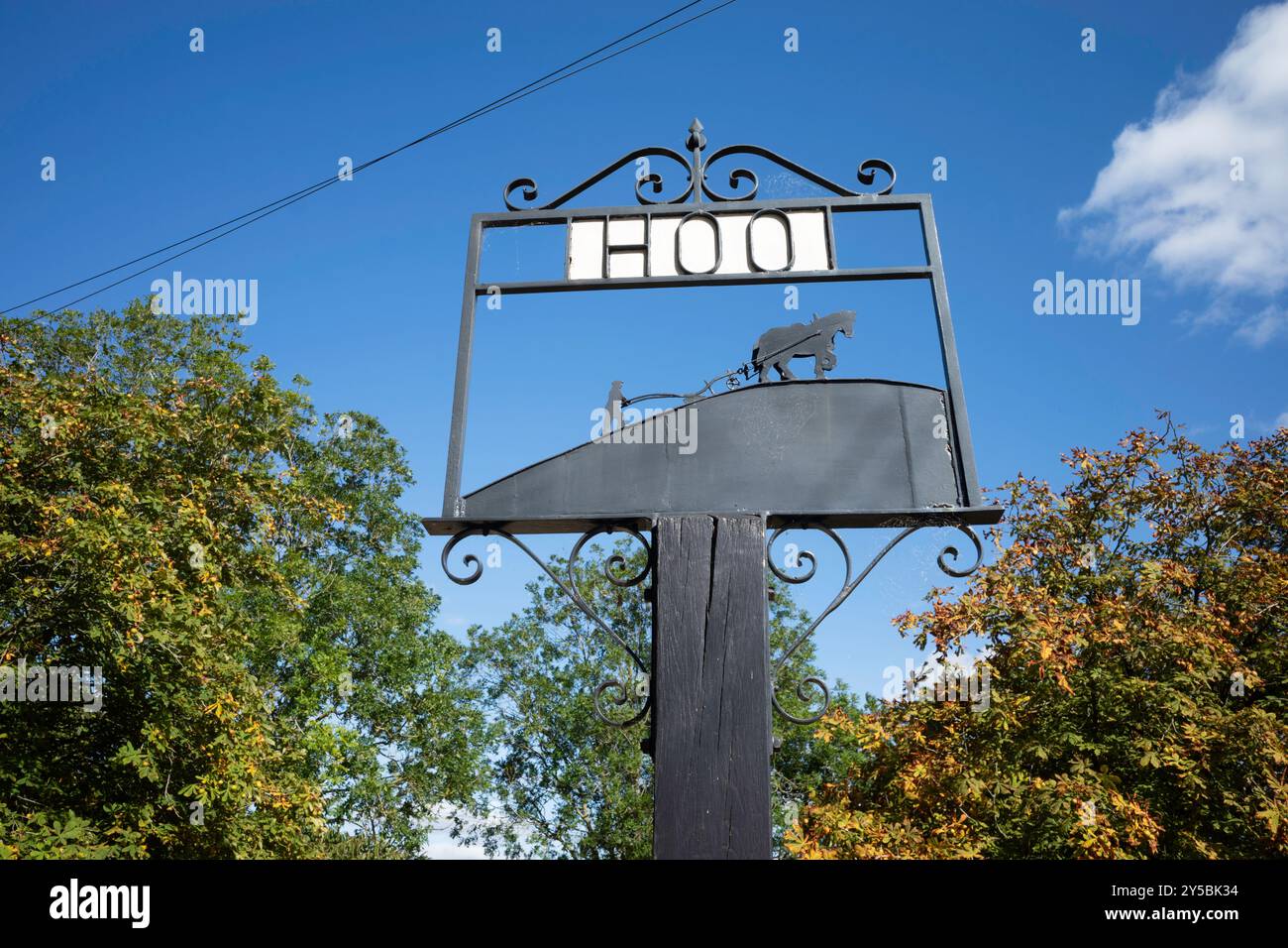 Hoo village sign Suffolk England Stock Photo - Alamy
