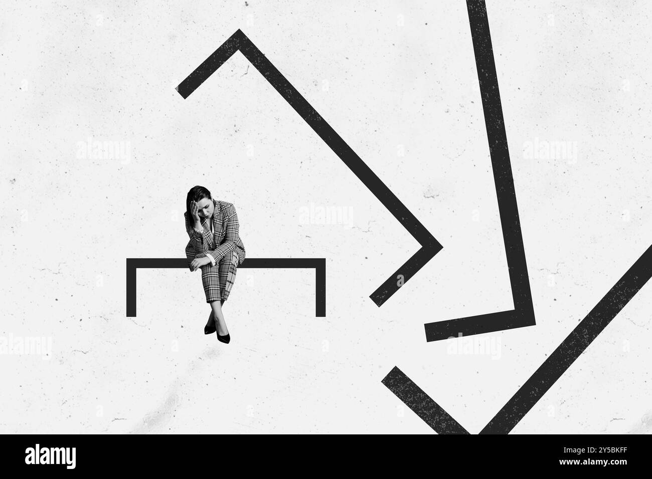 Composite photo collage of unhappy depressed girl sit office exhaustion ...