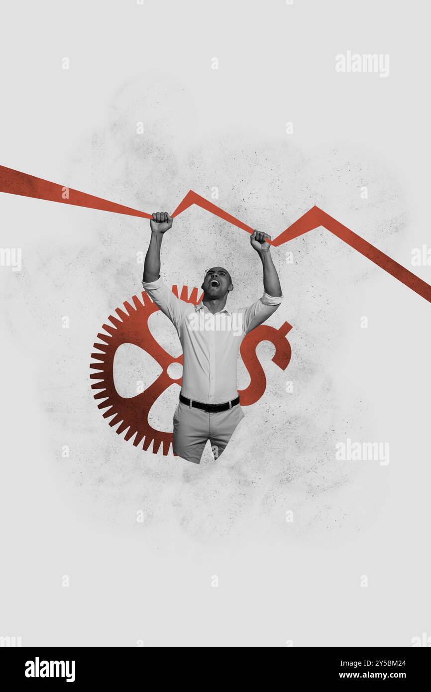 Vertical photo collage of angry american businessman scream graph ...