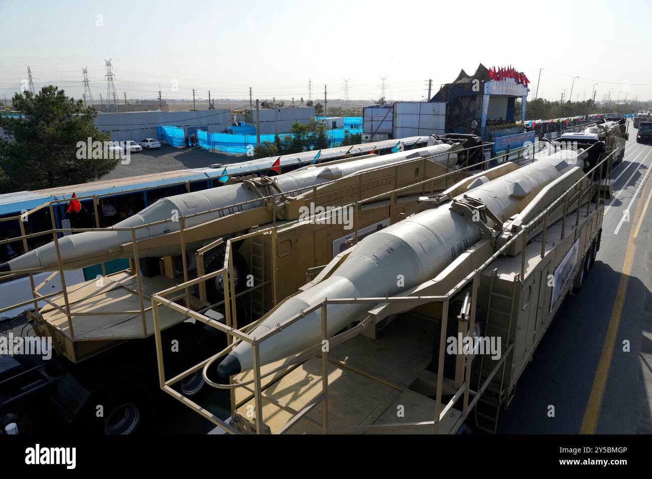 "Sejjil" missiles systems are displayed by the Iranian Revolutionary ...