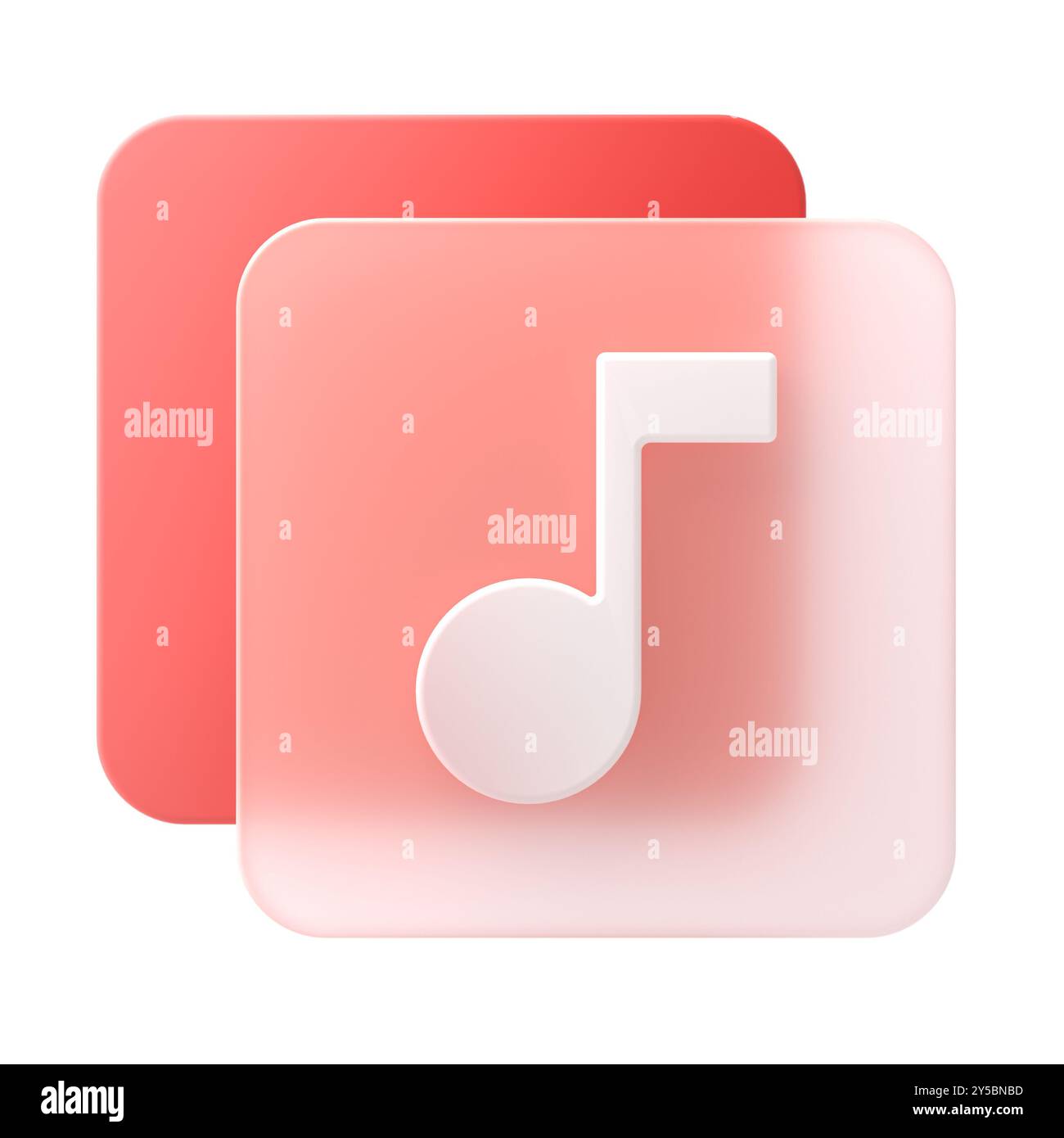 Cartoon Icon Mockup.Music Note Square 3D Red Web Icon Button.3D rendering on white background ...