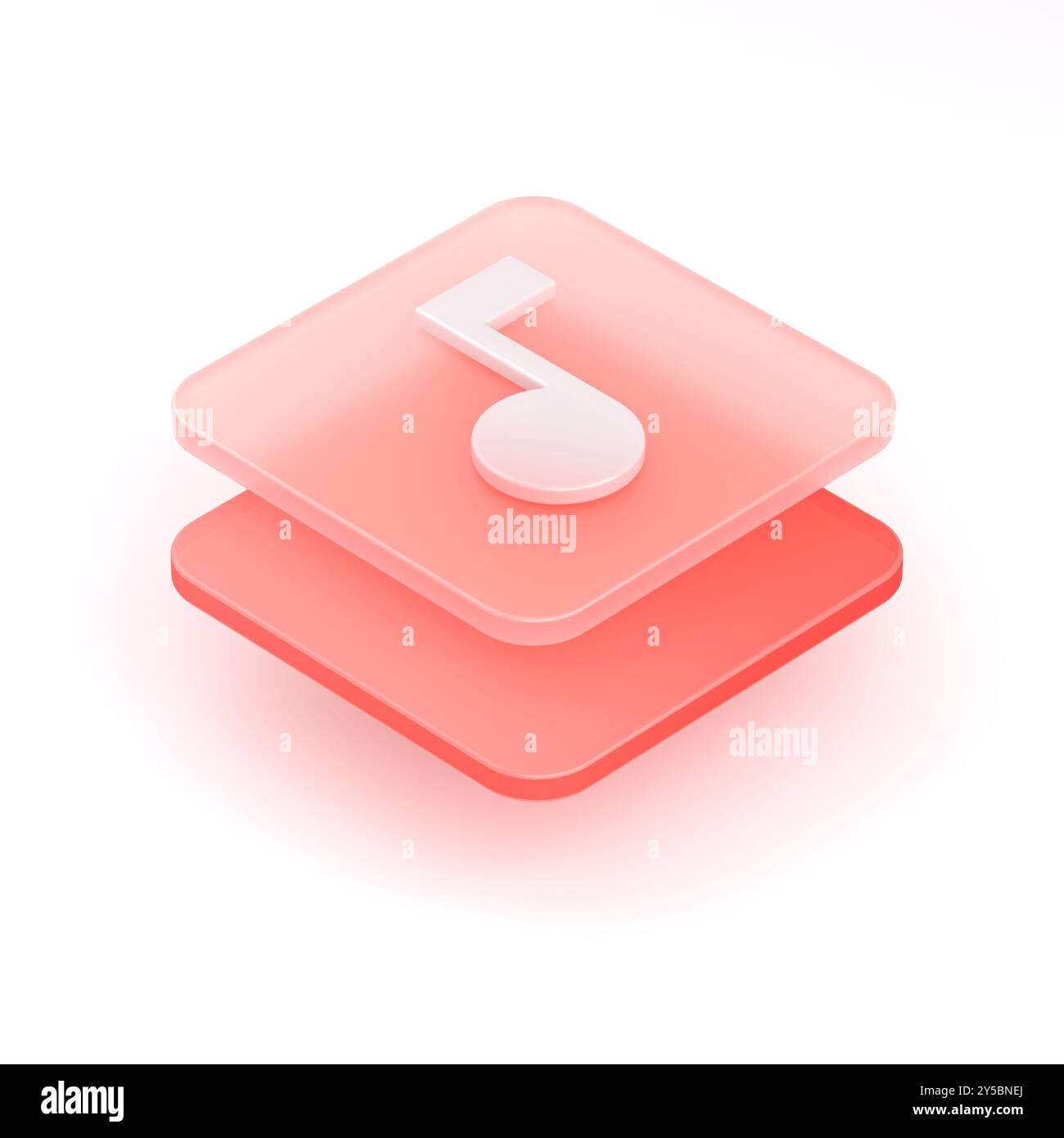 Cartoon Icon Mockup.Music Note Square 3D Red Web Icon Button.3D rendering on white background ...