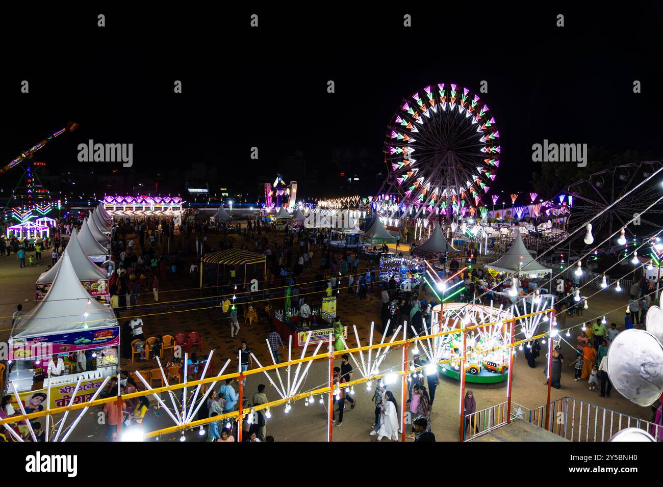 indian festival fair with different swings view from top at night video ...