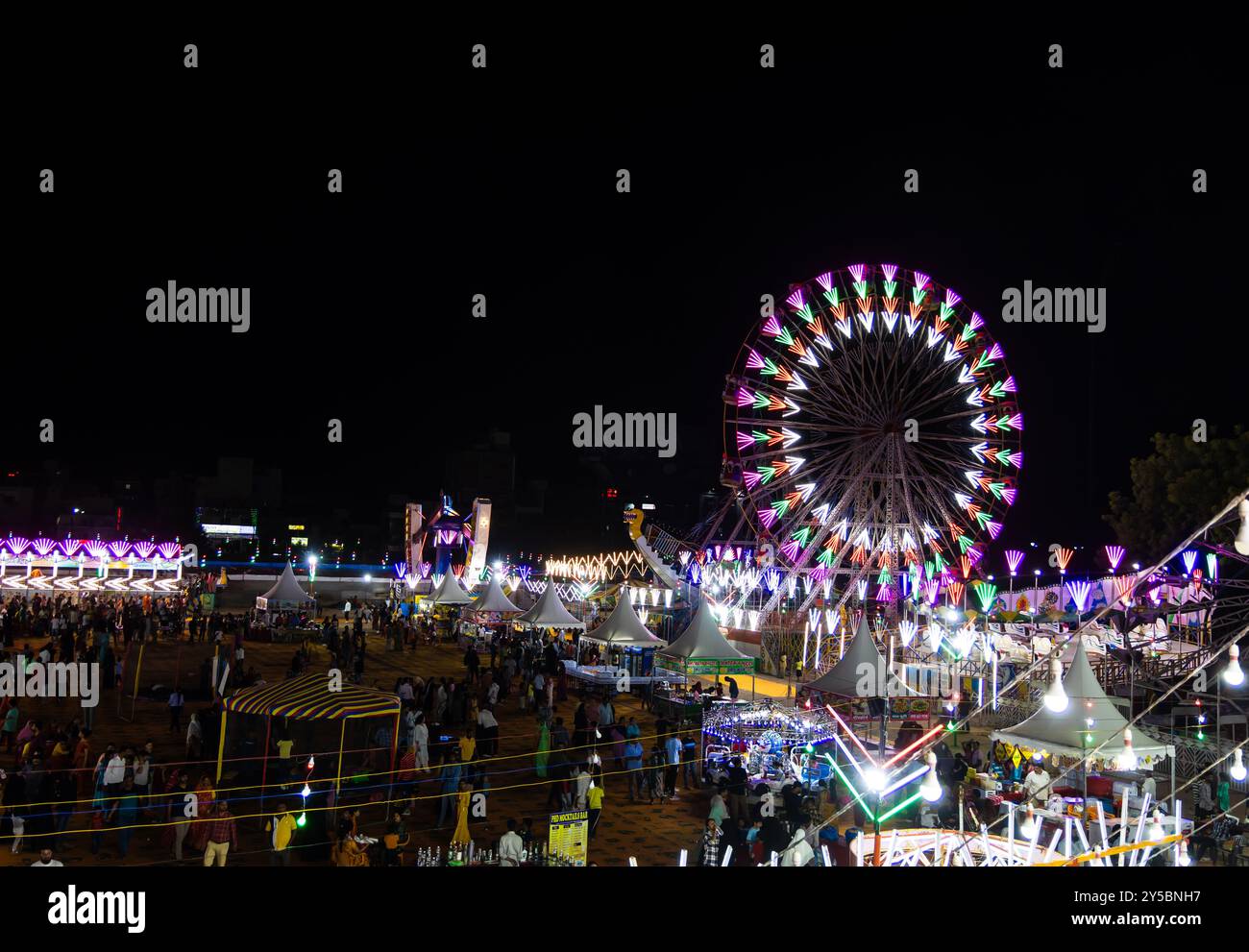 indian festival fair with different swings view from top at night video ...