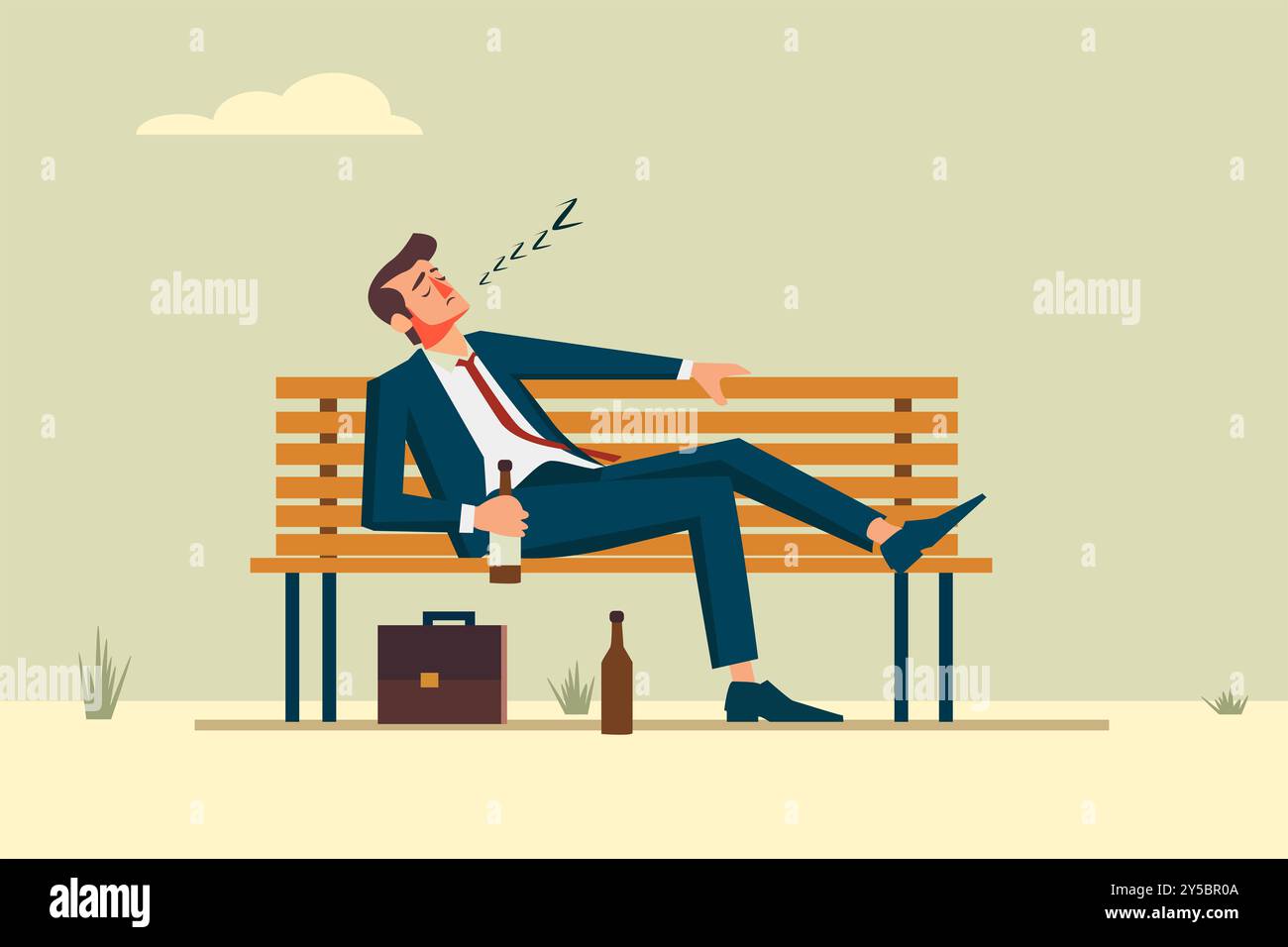 mid-life crisis concept art. drunk fatigued business man sitting alone ...