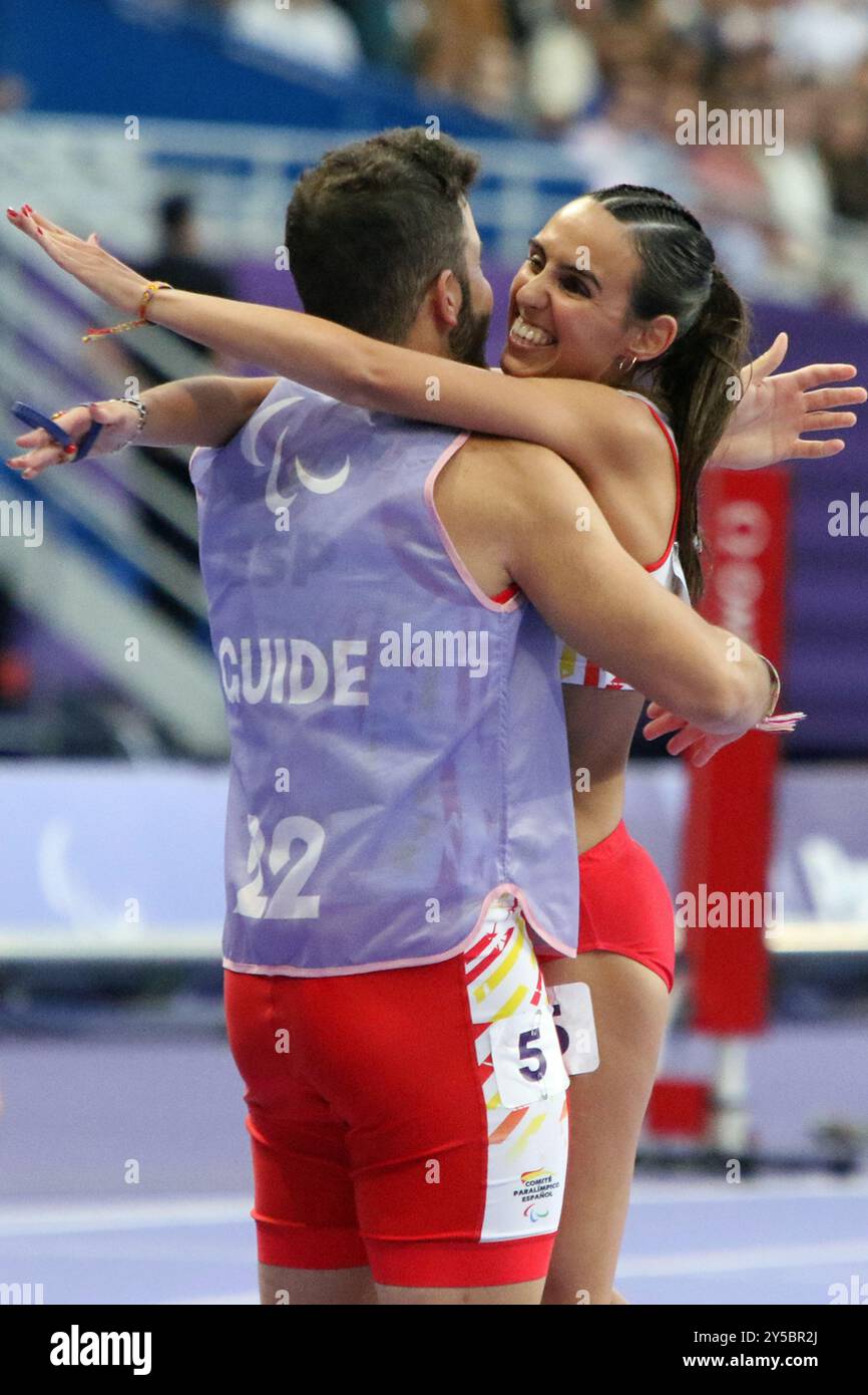 Nagore FOLGADO GARCIA of Spain & Guide Joan RAGA VARO celebrate getting ...