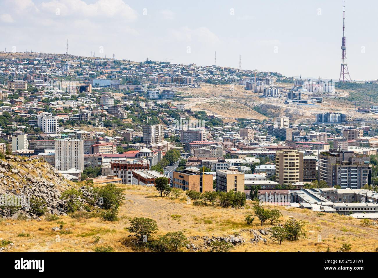 above view of Nork-Marash District and TV Tower in Yerevan city from ...