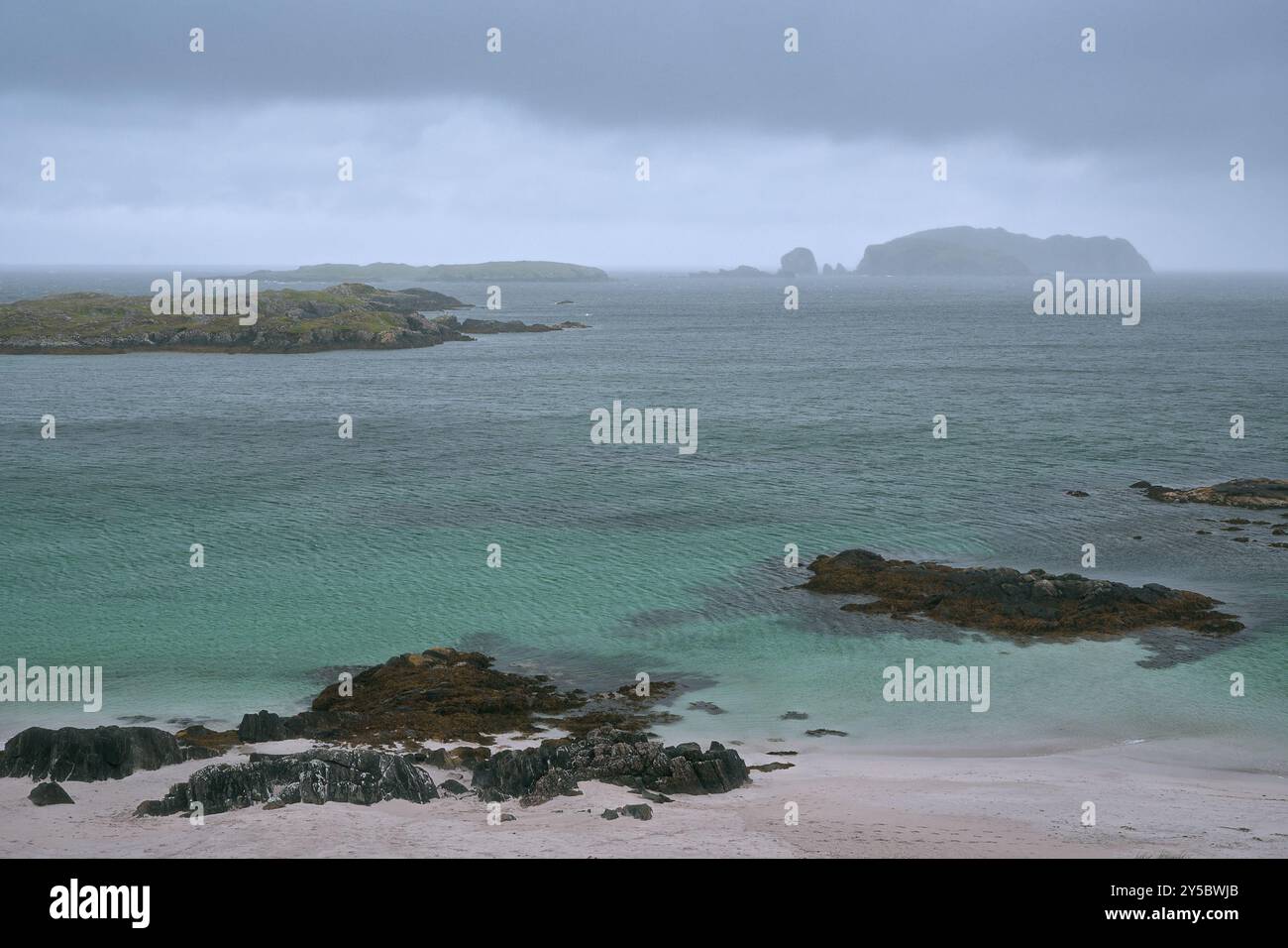 A spectacular beach with rocks in the north of Scotland. Isle of Lewis ...