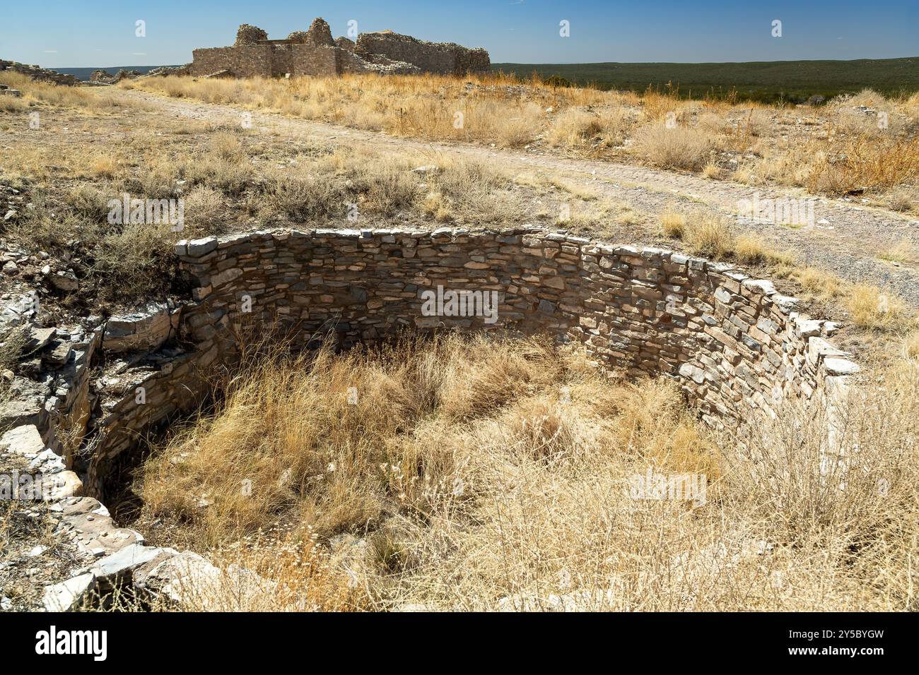 Ruins of kiva (ceremonial chamber) and (later) church, Salinas Pueblo ...