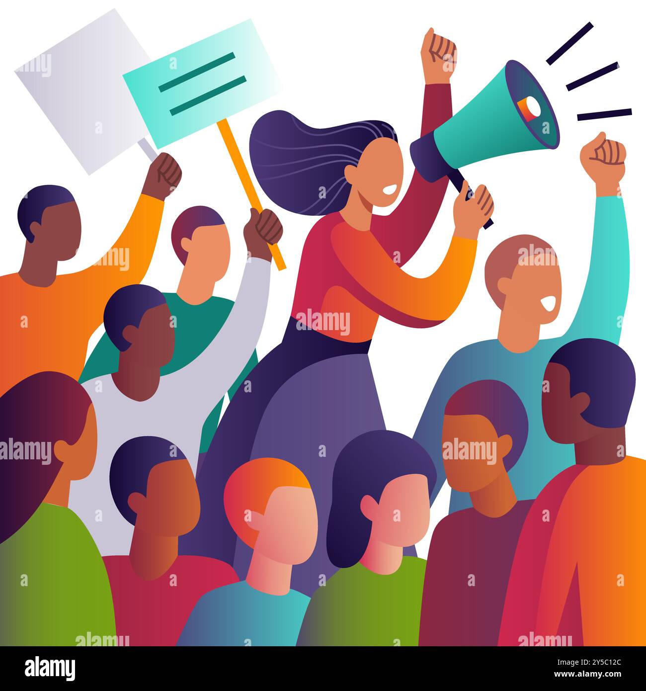 Vibrant, stylized illustration depicting a diverse group of people in a ...