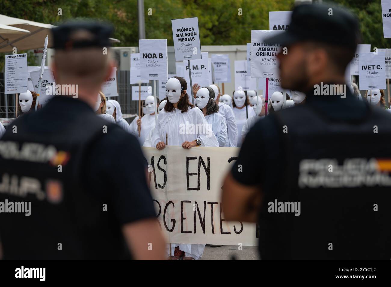 Madrid, Spain. 21st Sep, 2024. A group of women with masks, dressed in ...