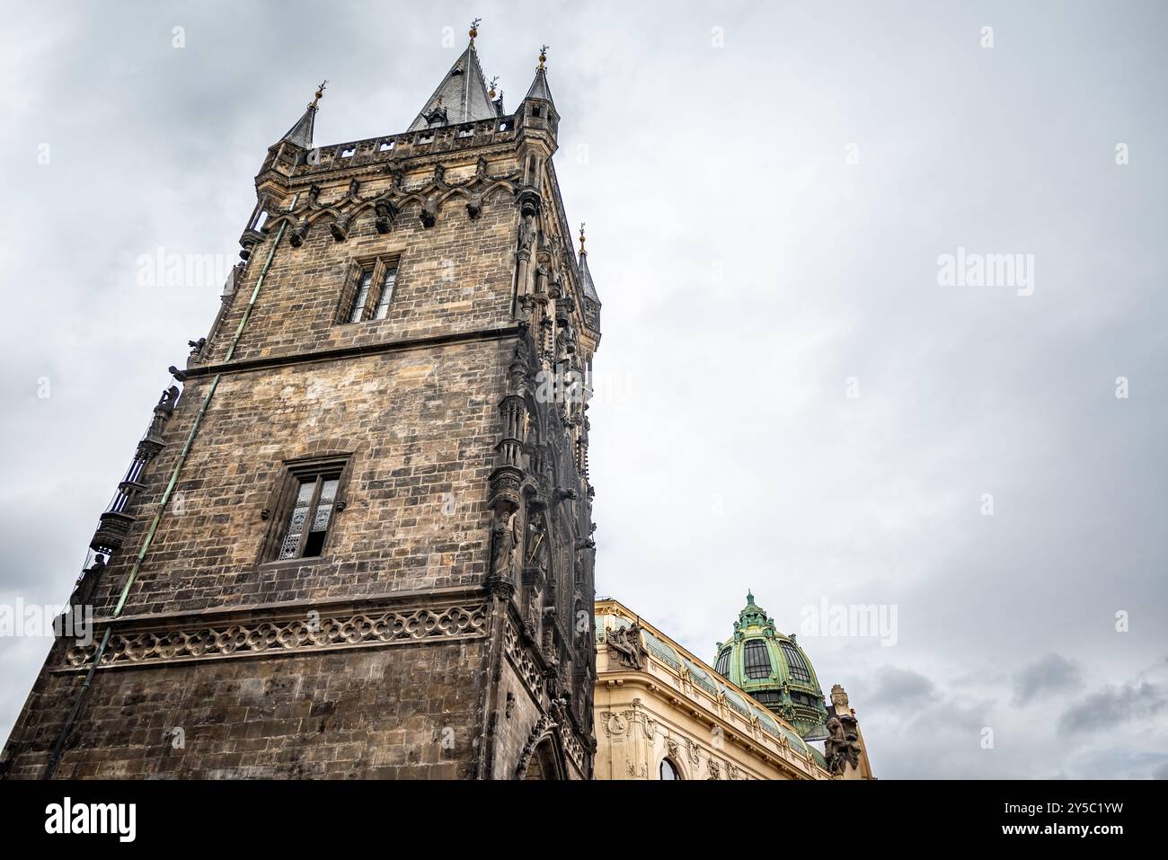 Powder Gate gothic tower (Prasna brana), historical landmark in Prague, capital of Czech ...