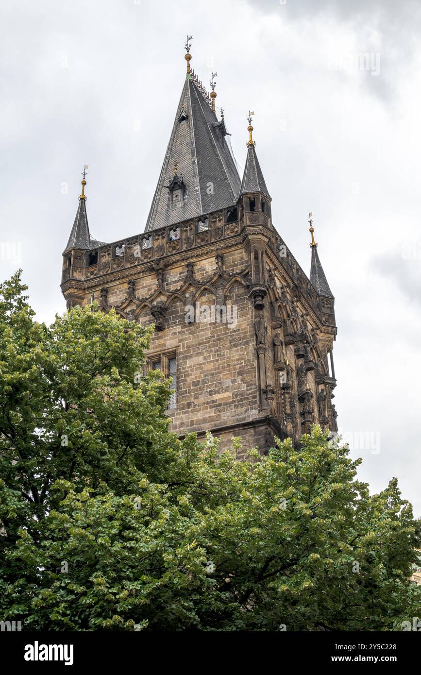 Powder Gate gothic tower (Prasna brana), historical landmark in Prague, capital of Czech ...