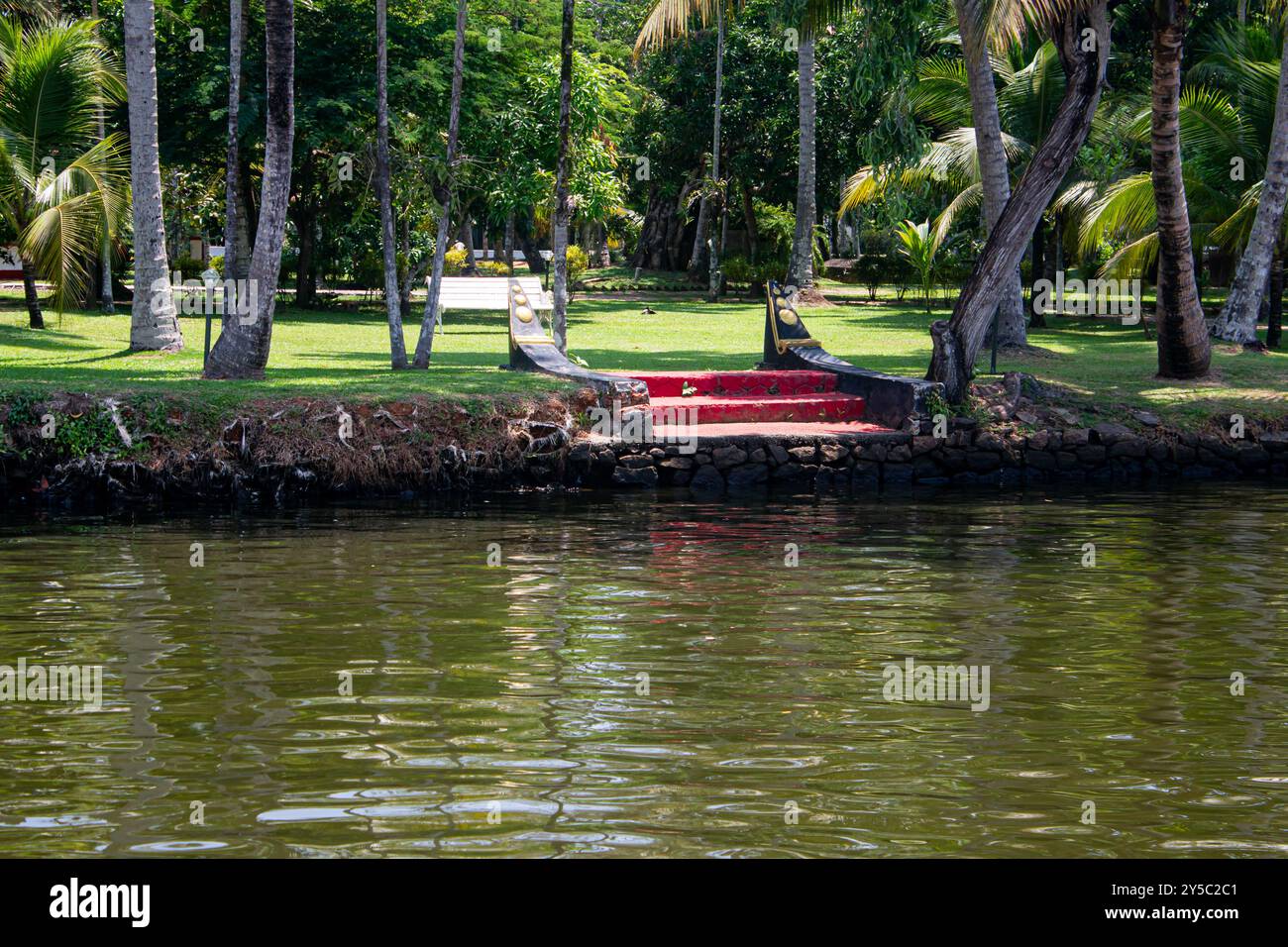 Landscaped gardens along the Alappuzha backwaters in the indian state ...
