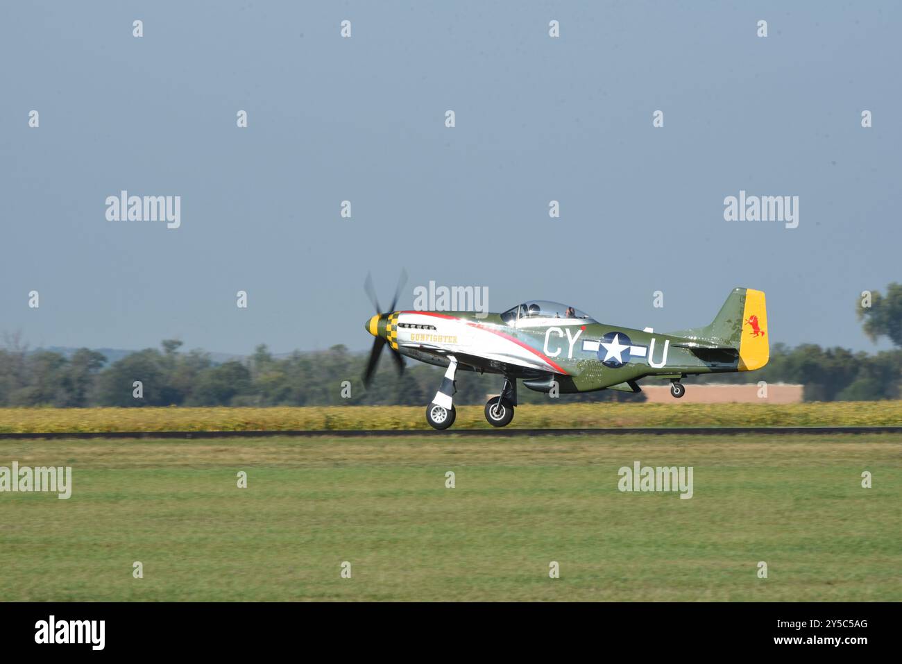 A Commemorative Air Force P-51 Mustang taking off at the Sioux City ...