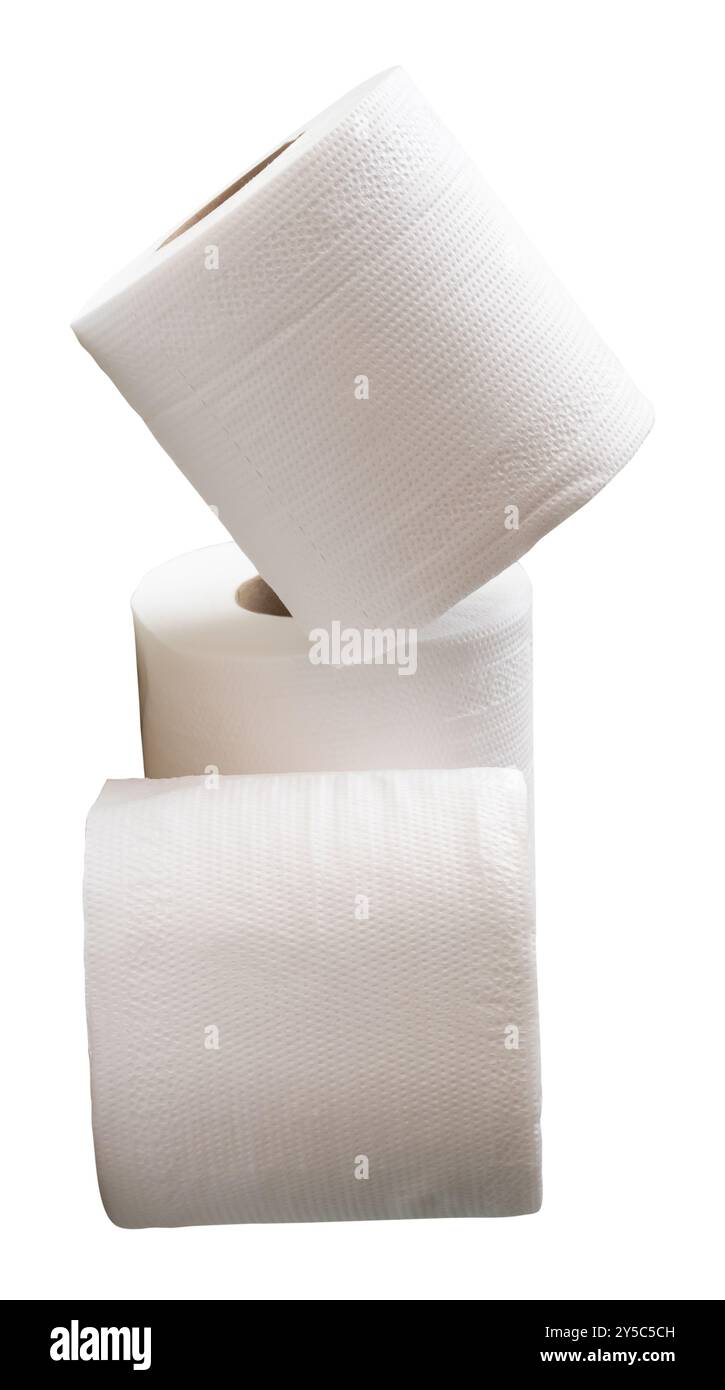 White tissue paper rolls in stack are isolated on white background with ...