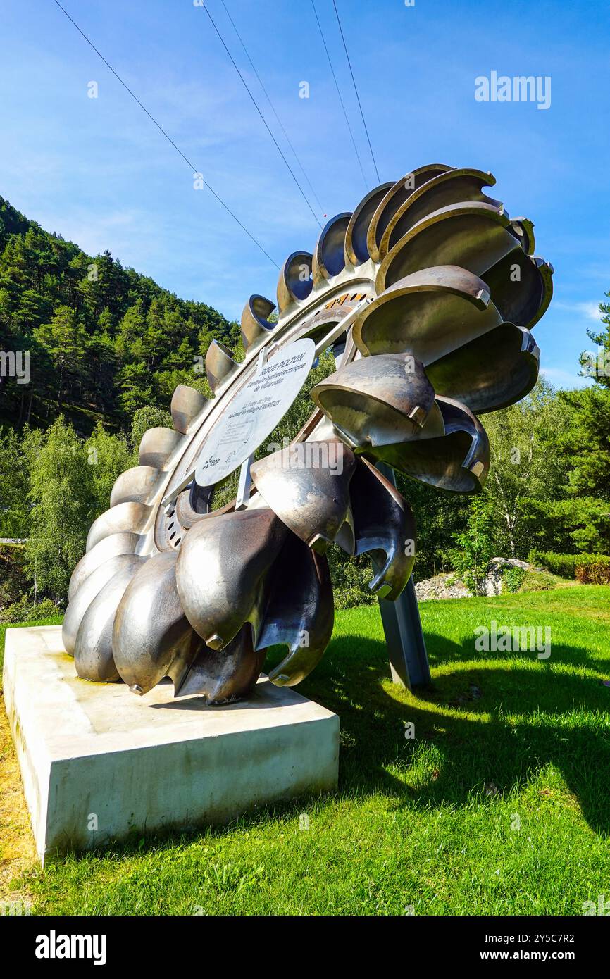 Pelton wheel from hydroelectric station at The small town of Avrieux ...
