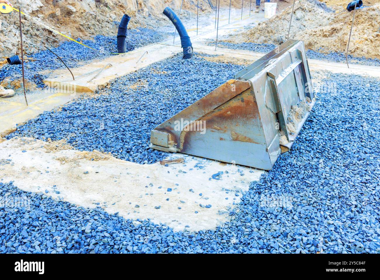 Preparation ground foundations installation formwork for pouring of ...